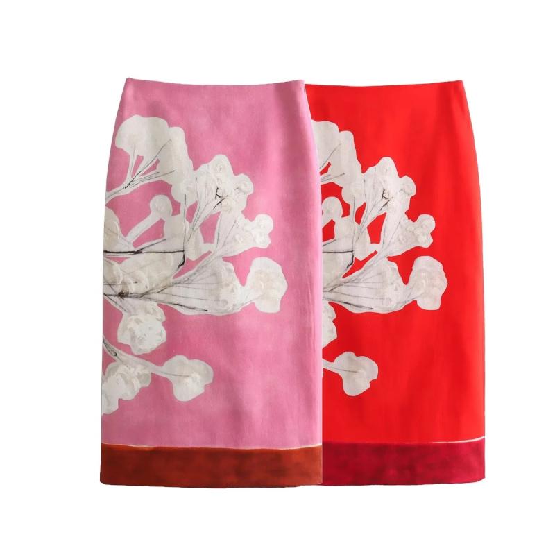 ・柄: 花朵・加工: 印染・主な素材: 涤纶（聚酯纤维）・主素材成分: 涤纶（聚酯纤维）・スカート型: A型・スカート丈: 中長・流行要素: 印花・カラー展開: 粉色,红色・サイズ展開: XS,S,M,L・スタイル: 街頭潮人・主素材成分含...