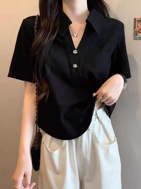 ・カテゴリ: Tシャツ・スタイル: 通勤風・主な素材: 綿95%以上・袖丈: 短袖・柄: 無地・ネックライン: POLO領・カラー展開: ブラック、杏色・サイズ展開: S、M、L、XL