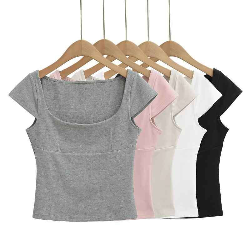 ・カテゴリ: Tシャツ・スタイル: 御姐風・主な素材: 綿90-95%・柄: 拼色・袖丈: 短袖・衣丈: 短款・ネックライン: 方領・袖型: 連袖・フィット: 修身型・カラー展開: ブラック、ホワイト、ミルクティー、ライトグレー、ピンク・サ...