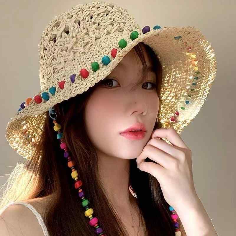 ・カテゴリ: 草帽・スタイル: 清新甜美・主な素材: 麻71-80%・帽頂スタイル: 圓頂・帽檐スタイル: 大檐・柄: 純色・カラー展開: 米白色、卡其色、米色、卡其、米帶、黒帶・流行元素: 彩虹、星星、自然・機能: 透気、遮陽