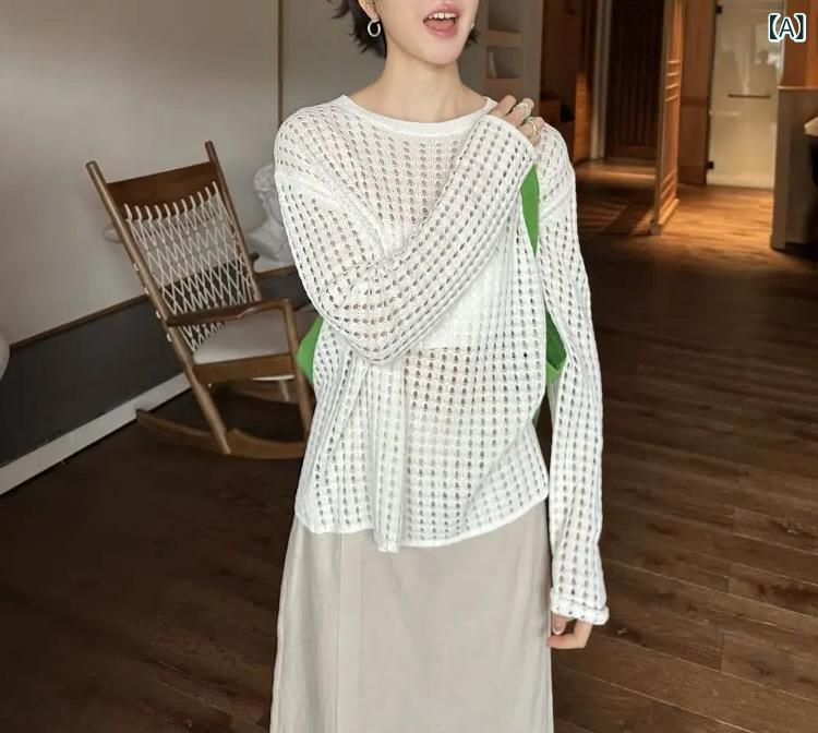 ・カテゴリ: 毛衣・スタイル: 法式風、文艺复古・主な素材: 晴棉、氨纶・主な素材含有量: 30%（含）-50%（不含）・柄: 純色、镂空・厚さ: 薄・組み合わせ形式: 単件・デザイン: 套头、圆领・版型: 宽松型・袖型: 常规袖・袖丈: ...