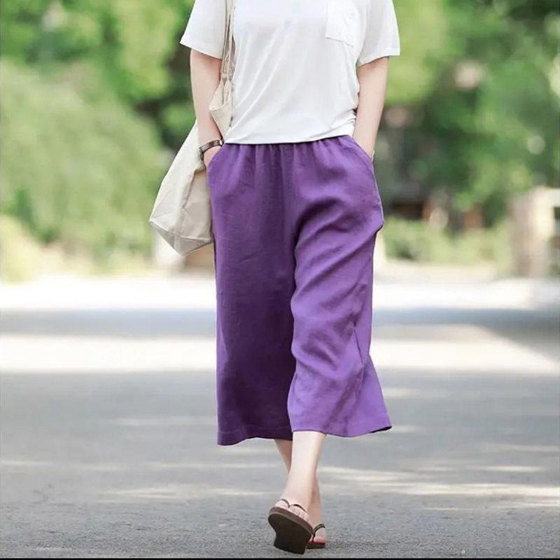 ・カテゴリ: 休闲裤・スタイル: 气质通勤,极简风・主な素材: 麻95%以上・款式: 阔腿裤・裤型: 阔腿・裤长: 七分裤・腰型: 高腰・厚さ: 薄・流行要素: 纯色,口袋,垂感・カラー展開: 白色,卡其色,黄色,绿色,黒色,粉色,紫色,杏...