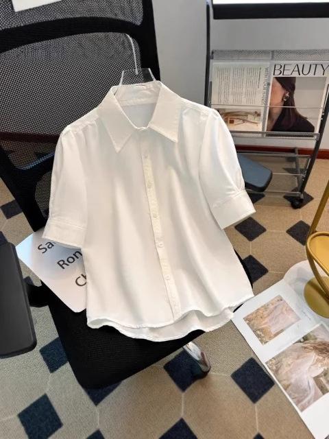 シャツ レディース 半袖 白 フランス風 上品 デザイン性 夏服 通勤用 面接用 低身長向け 個性派 着回し抜群 トップス ブラウス きれいめ オフィスカジュアル エレガント 通気性 綿混 カジュアル シンプル 大人かわいい フォーマル オ...