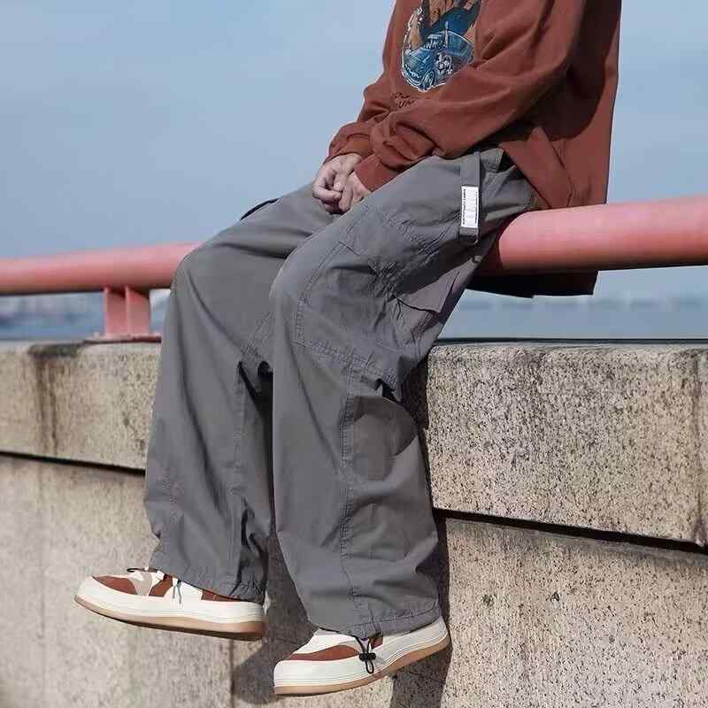 ・スタイル: 港風・カテゴリ: 工装裤・パンツタイプ: ワイド・パンツ丈: ロング・ウエスト: ミッドライズ・柄: ソリッド・厚み: 薄手・素材名: 化纤混紡・主素材: ポリエステル96%・シーン: カジュアル・裾デザイン: ストレート・加...