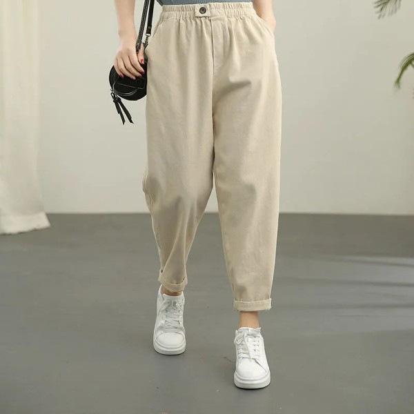 ・カテゴリ: ハーレムパンツ・スタイル: 通勤風・主な素材: ポリエステル30%（含）-50%（不含）・パンツ型: ワイド・パンツ丈: クロップド・ウエスト: ゴム・厚み: 中厚・流行要素: ボタン・カラー展開: アプリコット、ベージュ、ブ...