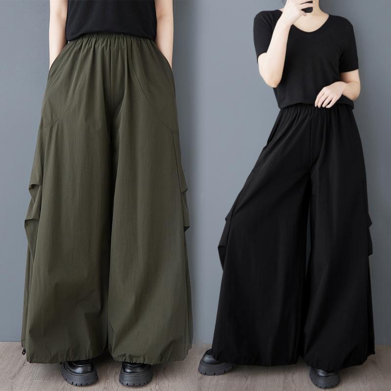 ・スタイル: くつろぎ・パンツタイプ: ワイドレッグ・パンツ丈: ロング・ウエスト: ハイウエスト・厚み: 標準・装飾: ステッチ・カラー展開: ミリタリーグリーン、ブラック・サイズ展開: ワンサイズ・主な素材: ポリエステル・素材含有量:...