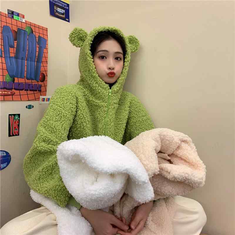 トレーナー レディース 熊耳 フード付き ボア トップス パーカー 防寒 ふわふわ もこもこ 学院風 かわいい 秋冬 あったか 長袖 防寒着 カジュアル お出かけ 通学 部屋着 おしゃれ 普段使い・カテゴリ: アウター・主な素材: ポリエス...