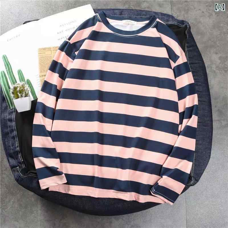 ・カテゴリ: Tシャツ・スタイル: カジュアル・主な素材: ポリエステル95%・柄: 条紋・版型: ワイドシルエット・ネックライン: クルーネック・袖丈: 長袖・袖型: ラグランスリーブ・カラー展開: ピンク、レッド、グリーン、ブルー、イエ...