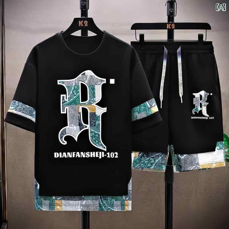 ・スタイル: 港風・厚さ: 普通・パンツ丈: 5分丈/中丈・上衣スタイル: Tシャツ・袖丈: 5分袖/中袖・フード: なし・素材名: 綿混紡・主素材: ポリエステル100%・対象シーン: 休闲・カラー展開: ブラック、ホワイト・サイズ展開:...