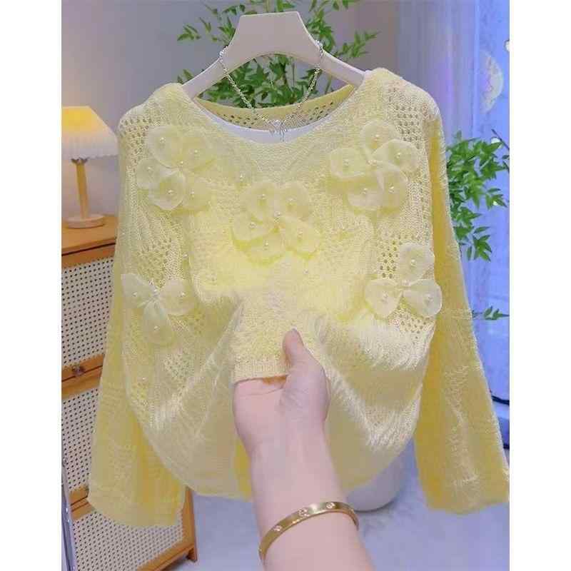 ・カテゴリ: 毛衣・柄: 花朵・厚さ: 薄・スタイル: 甘美風・フィット: ルーズフィット・袖型: 標準袖・ネックライン: ラウンドネック・袖丈: 長袖・着丈: 普通(50cm<着丈≤65cm)・カラー展開: 黄色、白色、粉色、紫色・...