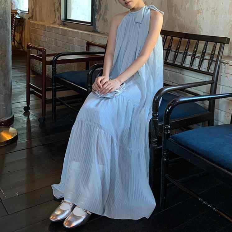 ・スタイル: 小香風・主な素材: ポリエステル70-80%・柄: 無地・袖丈: ノースリーブ・スカート丈: ロング・ネックライン: クルーネック・ウエスト: ハイウエスト・デザイン要素: フリル・カテゴリ: ワンピース・シルエット: ストレ...