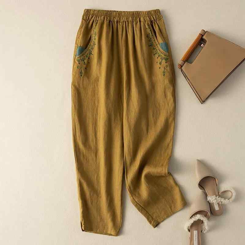 ・カテゴリ: ハーレムパンツ・スタイル: クラシカル・主な素材: 綿80-90%・パンツタイプ: ワイドレッグ・パンツ丈: クロップド・ウエスト: ハイウエスト・厚み: 薄手・装飾: 刺繍・カラー展開: 白色、コーヒー色、土色、杏色・サイズ...