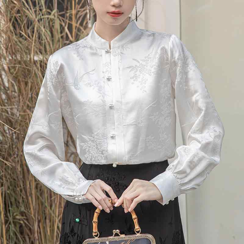 ・カテゴリ: シャツ・スタイル: 文艺复古・主な素材: ポリエステル70%-80%・素材2: スベン30%以下・柄: 無地・袖丈: 長袖・加工: 刺繍・版型: ルーズフィット・衣丈: 普通(50cm超-65cm以下)・ネックライン: スタン...
