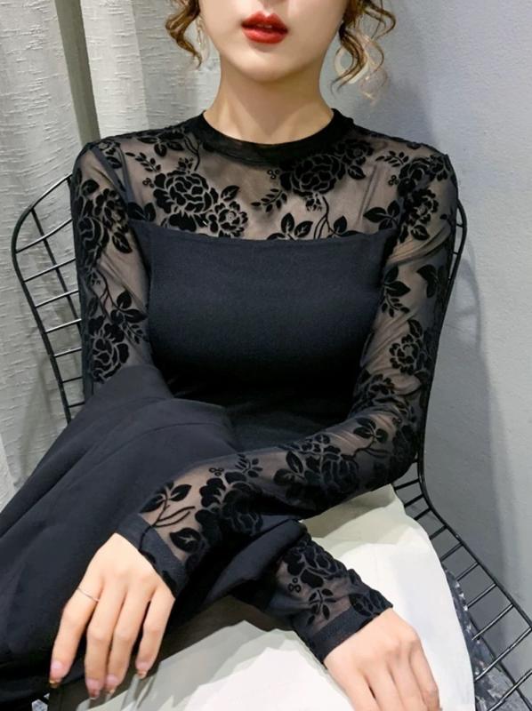 ・カテゴリ: Tシャツ・主な素材: アイスシルク・袖丈: 長袖・柄: 3D効果、印花・スタイル: 性感風・ネックライン: クルーネック・袖型: 通常・カラー展開: ブラック(バタフライ)、ブラック(小花柄)、ブラック(水玉)、ブラック(バラ...