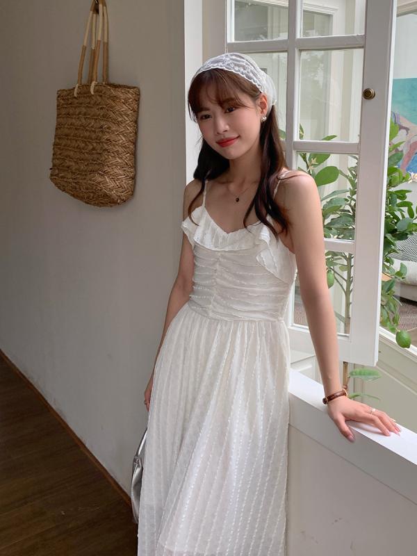 ・スタイル: 休闲・柄: 純色・デザイン: 拼接・スタイル: 套頭・組み合わせ: 単品・スカート丈: 中長・スカート型: A字・ネックライン: V領・袖丈: 無袖・ウエスト: ワイド・流行要素: 背帶・主素材: ポリエステル・副素材: ナイ...