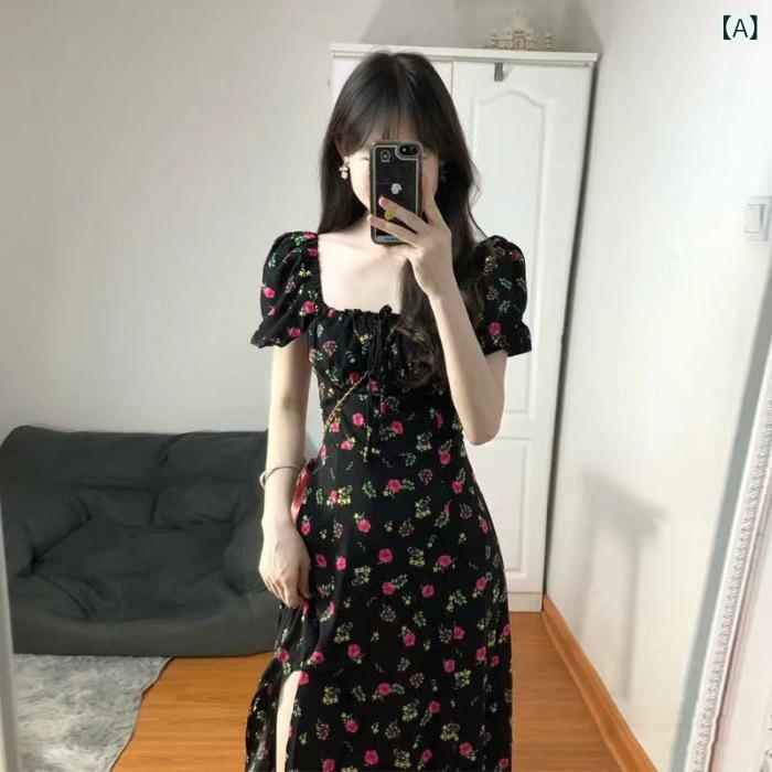 ・カテゴリ: 連衣裙・スタイル: 通勤風・柄: 碎花・主な素材: ポリエステル80-90%・ネックライン: 方領・袖丈: 短袖・スカート丈: 中長・スカート型: A字・ウエスト: 高腰・カラー展開: 画像色・サイズ展開: S,M,L,XL,2XL