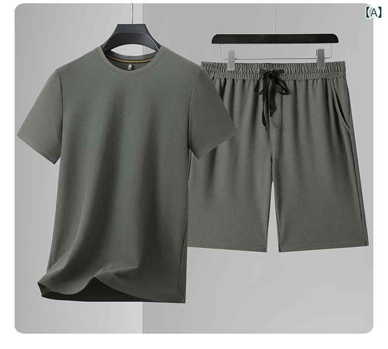 ・スタイル: その他・厚さ: 薄手・パンツ丈: ショートパンツ・トップスタイル: Tシャツ・袖丈: 短袖・フード: なし・素材名: 化繊混紡・主素材: ナイロン78%・用途: スポーツ・カテゴリ: メンズカジュアルセット・カラー展開: アー...