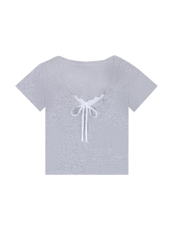 ・カテゴリ: Tシャツ・スタイル: 通勤風・主な素材: モダール80%以上、アニメーション30%以下・袖丈: 短袖・衣丈: 短款・ネックライン: Vネック・柄: スプライス・流行要素: レース、系帯・カラー展開: 白色、灰色・サイズ展開: ...