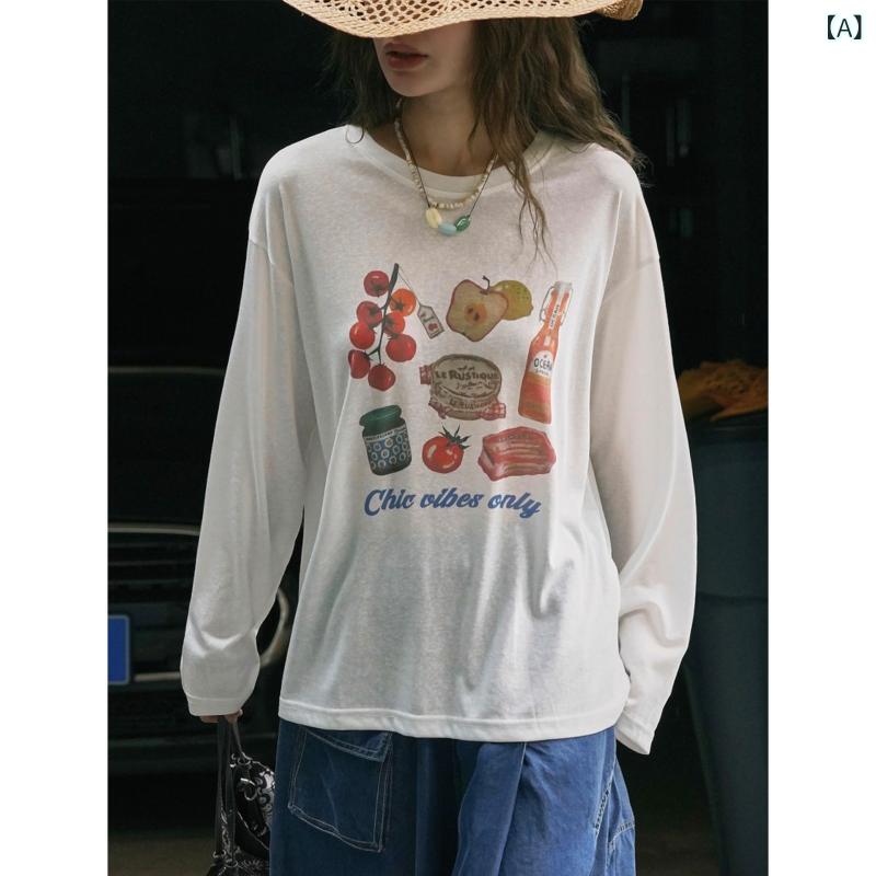 ・カテゴリ: Tシャツ・スタイル: カジュアル・主な素材: 綿70-80%、氨纶30%以下・柄: フルーツ、3D・袖丈: 長袖・加工: プリント・版型: ゆったり・衣丈: 普通・ネックライン: クルーネック・袖型: 標準・カラー展開: ホワ...