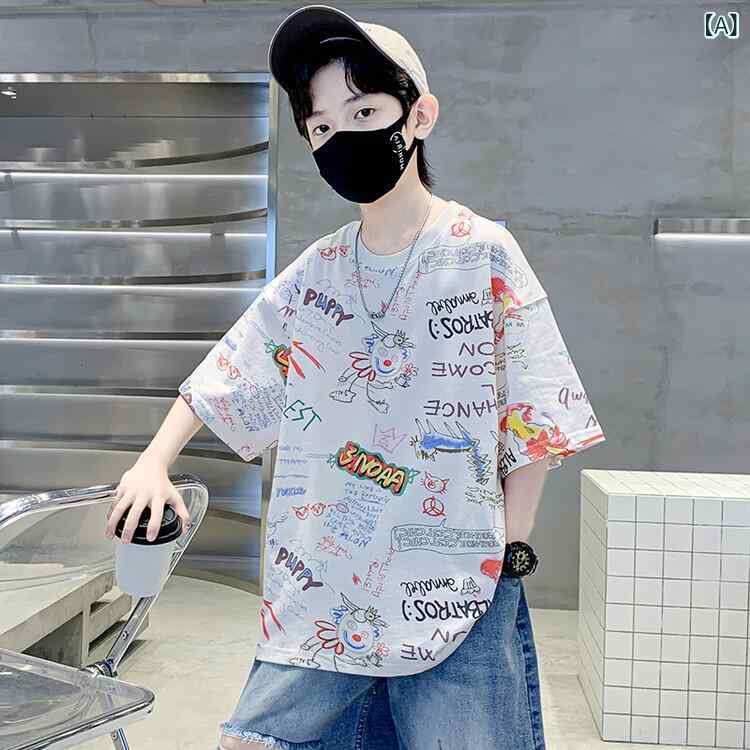 ・カテゴリ: 子供服・対象: 男児・スタイル: 韓国風・セット内容: トップス・ボトムス・素材: 綿97%・袖丈: 短袖・パンツ丈: ショートパンツ・加工: 柔軟、酵素洗い・厚み: 薄手・柄: スマイル・デザイン: セットアップ、アルファベ...