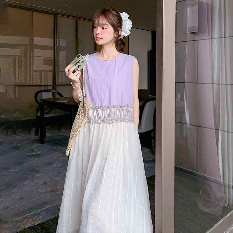 ・カテゴリ: 連衣裙・スタイル: 清新甜美・柄: 拼色・スカート丈: 長丈・スカートタイプ: 背心裙・ネックライン: 丸首・袖丈: ノースリーブ・ウエスト: ワイド・流行要素: 撞色・主な素材: ポリエステル・カラー展開: 紫色・サイズ展開...