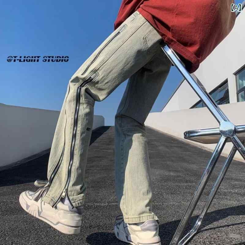 ・カテゴリ: 牛仔パンツ・スタイル: 韓国版・款式: 基本款・裤型: 直筒型・特殊工艺: 水洗・裤长: 長パンツ・腰型: 中腰・厚薄: 普通・主な素材: ポリエステル繊維（ポリエステル）100%・適用シーン: 日常・款式詳細: ジッパー装飾...