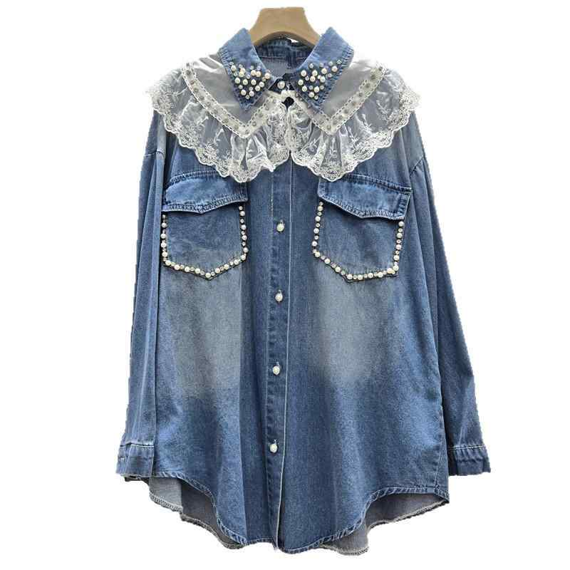 ・カテゴリ: シャツ・スタイル: 通勤・主な素材: レース30-50%・袖丈: 長袖・デザイン: ピスネ/スプライス・フィット: ルーズ・着丈: 中長丈(65cm<着丈≤80cm)・ネックライン: ポロ・袖型: 通常・流行要素: レー...