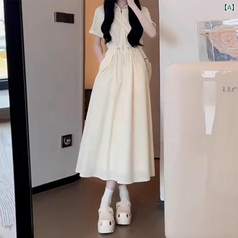 ・カテゴリ: 連衣裙・スタイル: 中国風・主な素材: ポリエステル・柄: 無地・デザイン: 肩带款・組み合わせ: 単品・丈: ミドル丈・スカート形状: Aライン・ネックライン: POLO領・袖型: スタンダード・袖丈: 短袖・ウエスト: ハ...
