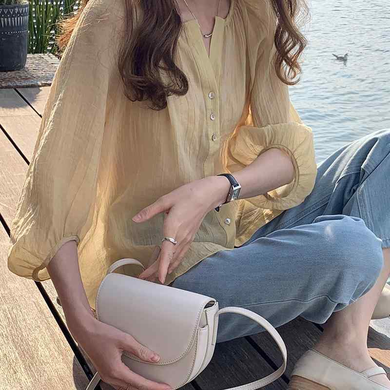 ・スタイル: カジュアル・主な素材: ポリエステル91-99%・柄: 無地・袖丈: 七分袖・版型: ワイドフィット・衣長: 約50-65cm・ネックライン: クルーネック・袖型: ノーマルスリーブ・流行要素: スプライス・カラー展開: イエ...