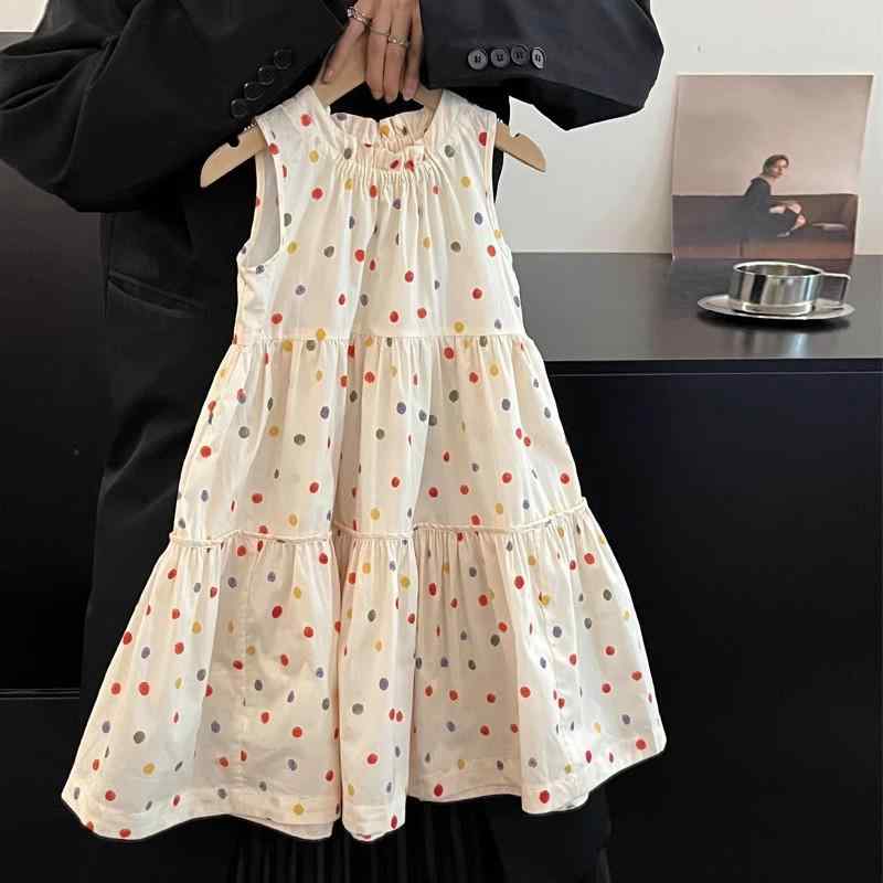 ・カテゴリ: 童スカート・スタイル: プリンセス・主な素材: 綿100%・柄: ドット・カラー展開: 米白色・袖丈: ノースリーブ・対象年齢: 3〜8歳・サイズ展開: 100〜140cm,2-3Y,4Y,5Y,6Y,7Y