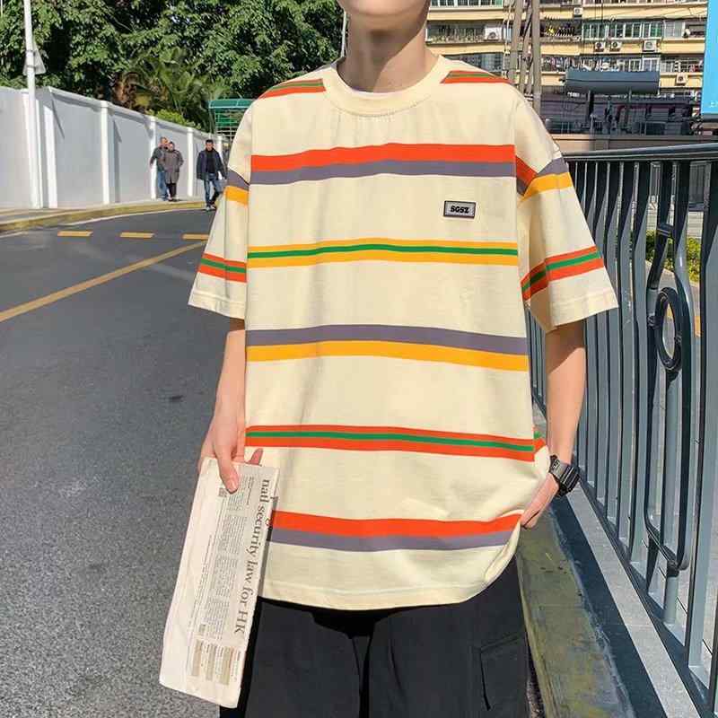 ・カテゴリ: Tシャツ・スタイル: カジュアル・主な素材: ポリエステル100%・柄: 条紋・シルエット: ルーズフィット・対象年齢: 18-24歳・ネックライン: クルーネック・袖丈: 中袖・厚み: 薄手・詳細: プリント・機能: 防シワ...