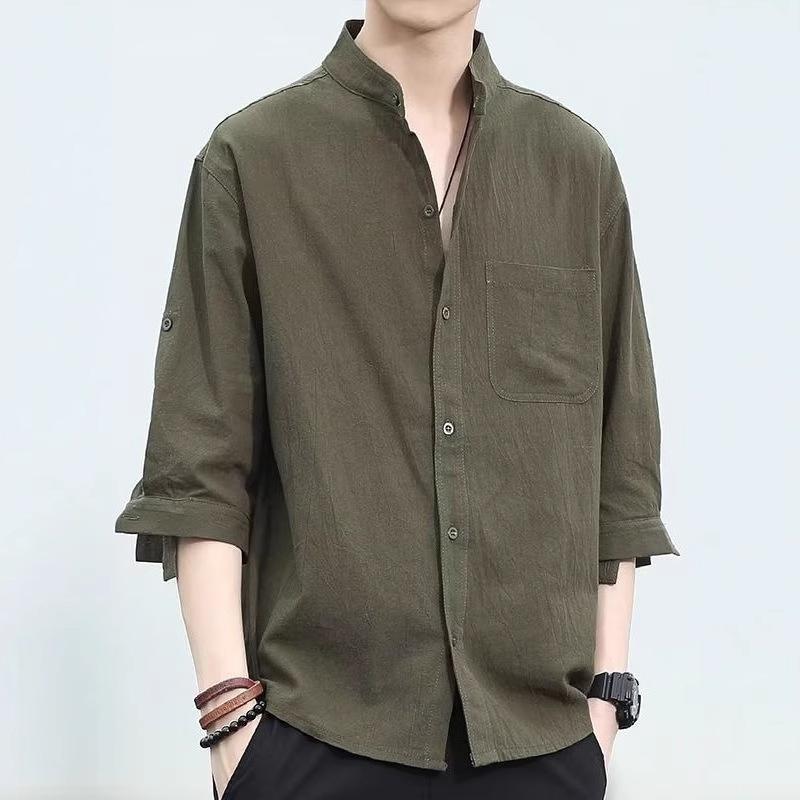 ・スタイル: 港風・カテゴリ: シャツ・主な素材: ポリエステル96%以上・袖丈: 七分袖・柄: 無地・厚み: 薄手・詳細: ボタン・対象年齢: 青少年・対象シーン: カジュアル・カラー展開: ブラック、ホワイト、グリーン・サイズ展開: M...