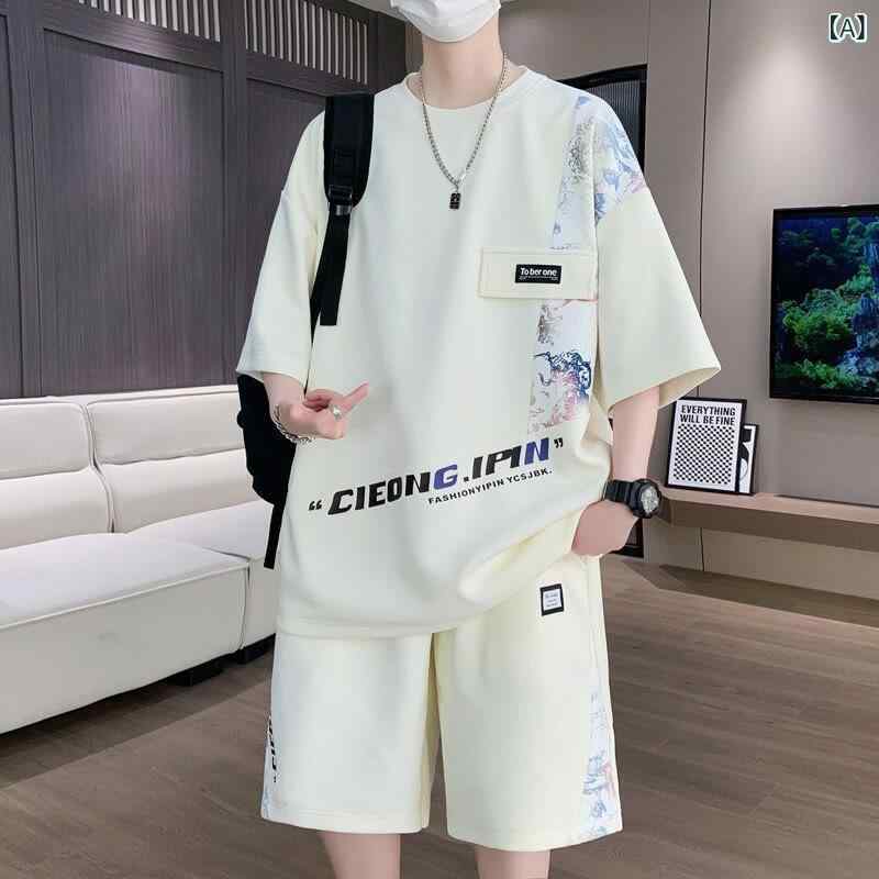 ・スタイル: 韓国版・厚さ: 薄手・パンツ丈: ショートパンツ・トップスタイル: Tシャツ・袖丈: 短袖・フード: なし・素材名: 化繊混紡・主素材: ポリエステル68%・シーン: カジュアル・カラー展開: ホワイト、ブラック、姜黄色・サイ...