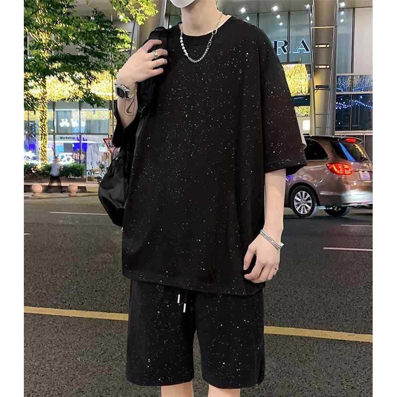 ・スタイル: 韓版・厚み: 普通・パンツ丈: ショート・トップスタイル: Tシャツ・袖丈: 短袖・フード: なし・素材名: 化繊混紡・主素材: ポリエステル50%・シーン: 日常・カラー展開: ブラック・サイズ展開: M,L,XL,2XL,...