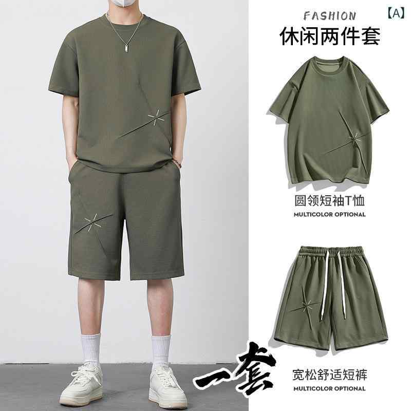 ・スタイル: 韓版・厚さ: 普通・パンツ丈: 短パン・トップスタイル: Tシャツ・袖丈: 短袖・フード: なし・素材名: 化繊混紡・主素材: ポリエステル96%・シーン: 休闲・カラー展開: 油緑、クラシックブラック、杏灰・サイズ展開: M...