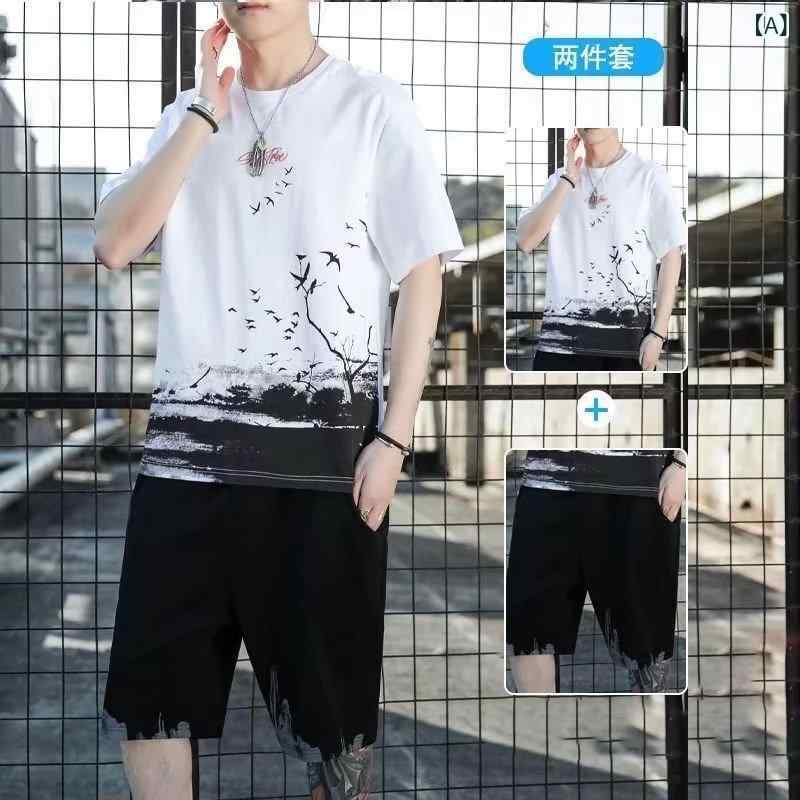 ・スタイル: 韓国版・厚さ: 薄手・パンツ丈: ショートパンツ・トップスタイル: Tシャツ・袖丈: 短袖・カテゴリ: メンズカジュアルセット・素材: ポリエステル55%・シーン: カジュアル・カラー展開: ホワイト、ブラック、グレー・サイズ...