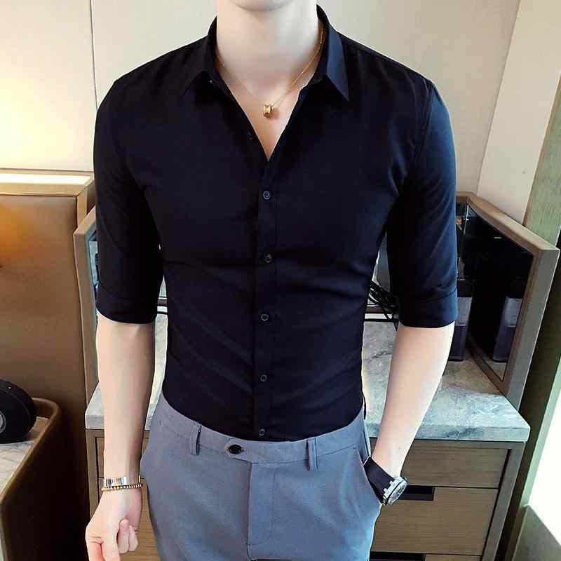 ・カテゴリ: シャツ・スタイル: 韓国風・主な素材: ポリエステル100%・タイプ: 開襟・フィット: スリムフィット・ネックライン: ポインテッドカラー・袖丈: 半袖・柄: 無地・厚み: 普通・カラー展開: ホワイト、ブラック、ダークブル...