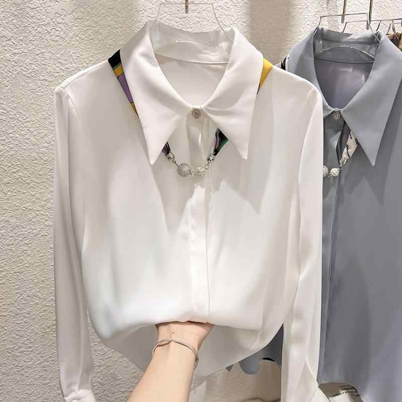 ・主な素材: 軟缎95%以上・柄: 無地・袖丈: 長袖・スタイル: 通勤風・フィット: 修身型・ネックライン: POLO領・袖型: 標準・カラー展開: ホワイト・サイズ展開: S、M、L、XL・カテゴリ: シャツ