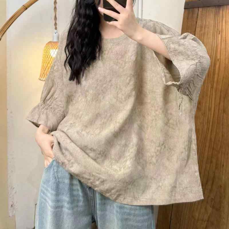 ・カテゴリ: シャツワンピース・スタイル: ストリート・主な素材: 麻・スカート丈: ロング・ネックライン: ハイネック・袖型: フレアスリーブ・袖丈: 五分袖・カラー展開: ベージュ、グリーン、ブラウン・サイズ展開: L、XL、2XL
