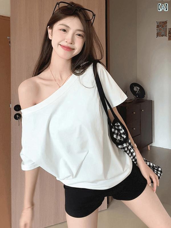 ・カテゴリ: Tシャツ・主な素材: 綿90-95%、氨纶30%以下・柄: 無地・スタイル: 潮流風、街頭風・袖丈: 短袖・加工: 拼接・フィット: ゆったり・着丈: 普通(50-65cm)・ネックライン: 斜め領・袖型: 標準・流行要素: ...
