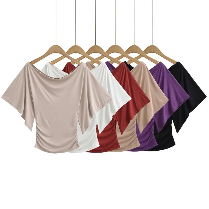 ・カテゴリ: Tシャツ・スタイル: 御姐風・主な素材: ポリエステル80-90%・主な素材2: スパンデックス30%未満・柄: 無地・袖丈: 五分袖・袖型: 喇叭袖・衣丈: 短款・ネックライン: 翻領・流行要素: 皺・版型: 修身型・カラー...