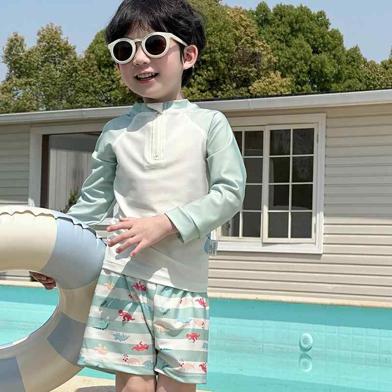 水着 男の子 キッズ 長袖 セパレート 恐竜柄 ラッシュガード 紫外線対策 速干 海水浴 プール スイムウェア 上下セット・性別: 男・素材: ナイロン100%・重量: 約180g-250g・カラー: 恐竜・サイズ展開: M(85-95cm...