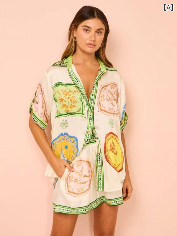 ・カラー: 乳白色・サイズ展開: S,M,L,XL,XXL・スタイル: 通勤風・主な素材: ポリエステル95%以上・柄: 幾何学模様・袖丈: 五分袖・パンツ丈: 五分パンツ・カテゴリ: 女性用カジュアルセットアップ