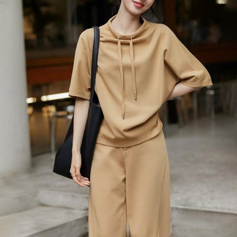 ・カテゴリ: 女性パンツスーツ・スタイル: 通勤・主な素材: 綿70-80%、ポリエステル・カラー展開: キャメル、ブラック・サイズ展開: S、M、L、XL・袖丈: 五分袖・パンツ丈: ロング・袖型: 通常袖・セットタイプ: パンツセット