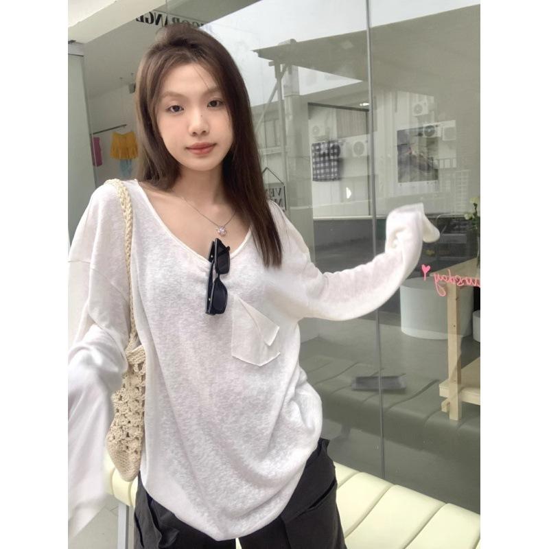 ・カテゴリ: Tシャツ・スタイル: 通勤風・主な素材: その他95%以上・ネックライン: Vネック・袖丈: 長袖・フィット: ルーズフィット・丈: ミディアムロング(65cm<丈≤80cm)・カラー展開: 白色・サイズ展開: S,M,...