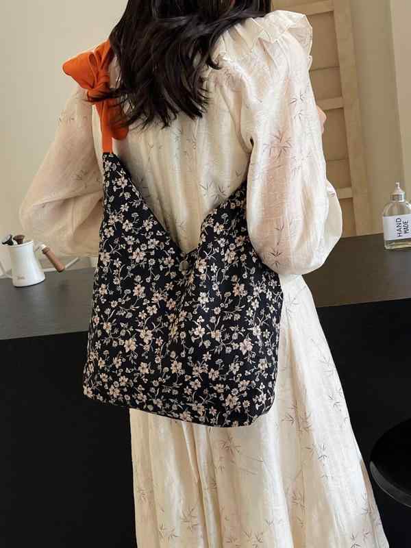 ショルダーバッグ レディース 帆布 花柄 鞄 小さめ ミニバッグ 大容量 肩掛け 手提げ レトロ ヴィンテージ風 おしゃれ ナチュラル カジュアル デザイン 通勤 普段使い 買い物・カラー: ブラック・スタイル: 都市簡約・素材: キャンバ...