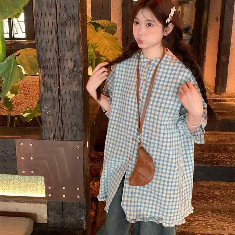 ・パターン: 格子・スタイル: 開衫・袖丈: 短袖・プロセステクニック: ピース/スプライス・フィット: ルーズフィット・丈: ミディアムロング(65cm<丈≤80cm)・ネックライン: クルーネック・スリーブスタイル: スタンダード...
