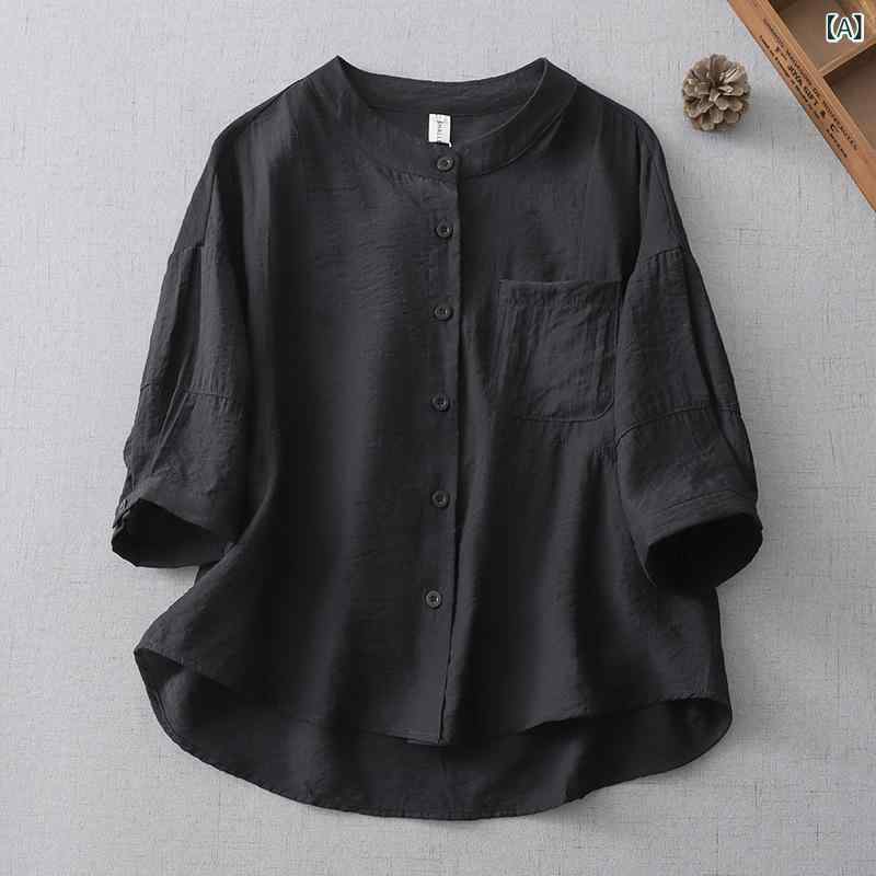 ・カテゴリ: シャツ・スタイル: 復古風・主な素材: 綿30-50%・柄: 無地・袖丈: 七分袖・デザイン: ピース/ステッチ・フィット: ルーズ・着丈: 普通(50-65cm)・ネックライン: ラウンドネック・袖型: スタンダード・カラー...