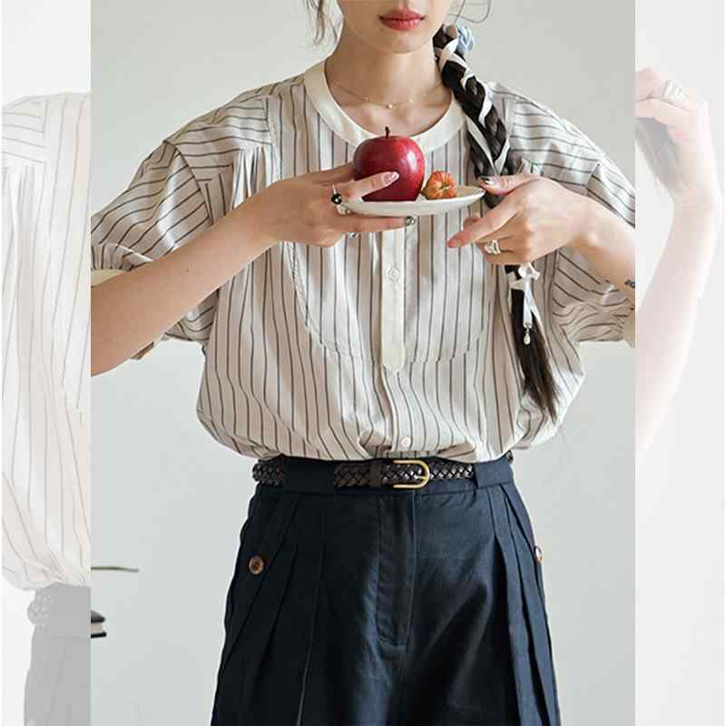 ・カテゴリ: シャツ・スタイル: 気質優雅・主な素材: ポリエステル50-70%、綿30-50%・パターン: ストライプ・デザイン: 開襟・袖丈: 短袖・レングス: 普通(50-65cm)・ネックライン: POLO領・袖型: 標準・ストレッ...