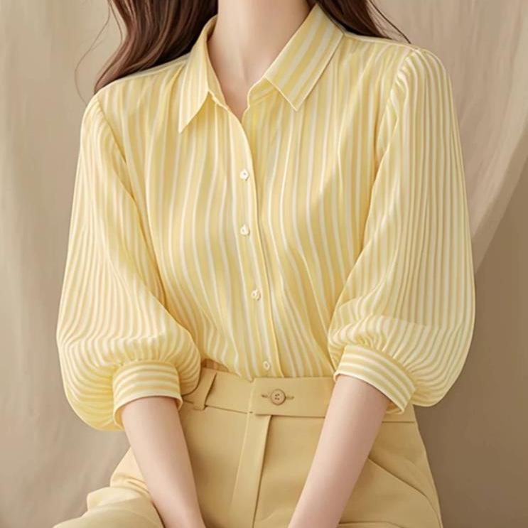 ・カテゴリ: シャツ・スタイル: 通勤・主な素材: ポリエステル70-80%・柄: 千鳥格・袖丈: 七分袖・袖型: 通常袖・衣丈: 普通(50-65cm)・ネックライン: スタンドカラー・カラー展開: イエロー・サイズ展開: S,M,L,X...